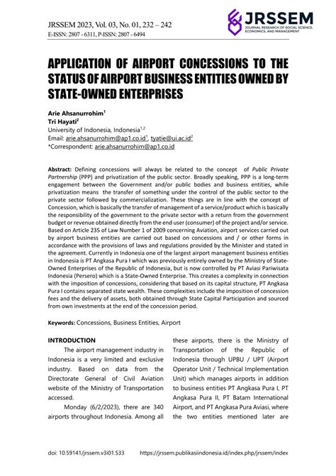 Pdf Application Of Airport Concessions To The Status Of Airport Business Entities Owned By