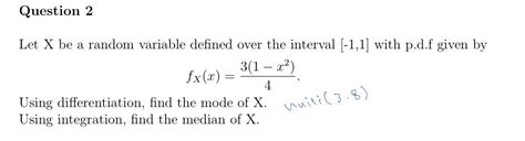 solved let x be a random variable defined over the interval