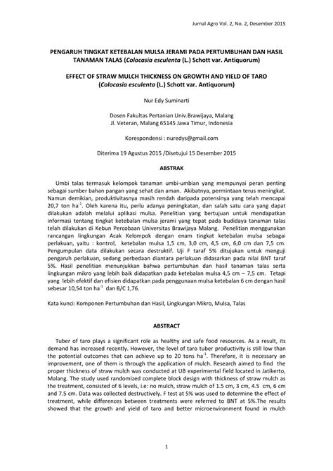 Pdf Pengaruh Tingkat Ketebalan Mulsa Jerami Pada Pertumbuhan Dan