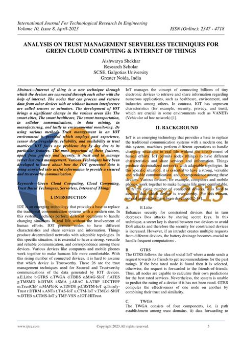 Pdf Analysis On Trust Management Serverless Techniques For Green Cloud Computing And Internet Of