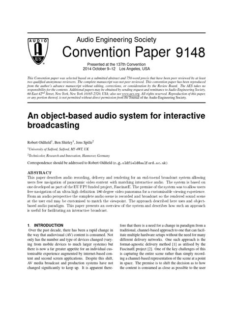 An Object Based Audio System For Interactive Broadcasting Pdf Metadata