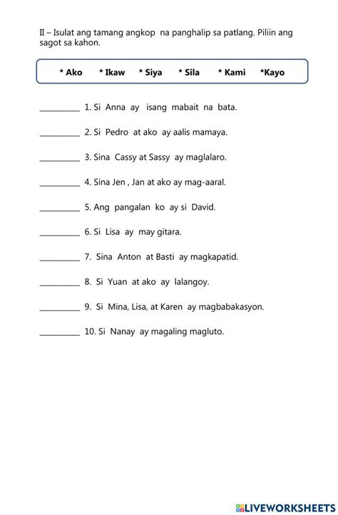 Panghalip Panao Free Interactive Worksheets 2318870