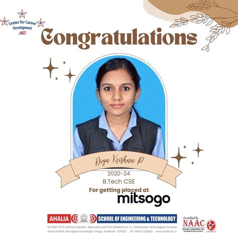 Divya Krishna P Placed In Mitsogo Ahalia School Of Engineering And Technology