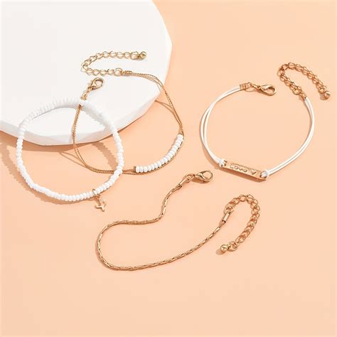 Simple Thin Bracelets Alloy 14k Plated Love Letter Cactus Temu United