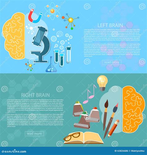 Left And Right Brain Art And Creativity Of Logic Banners Stock Vector