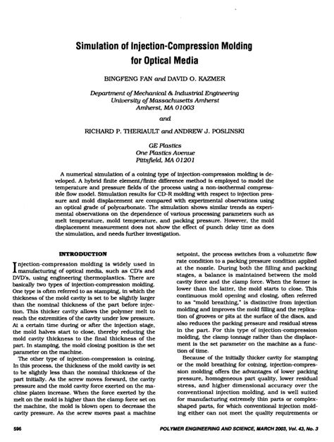 Pdf Simulation Of Injection Compression Molding For Optical Media