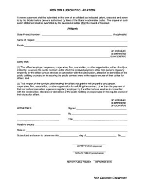 25 Printable Declaration Of Non Collusion Forms And Templates Fillable Samples In PDF Word To