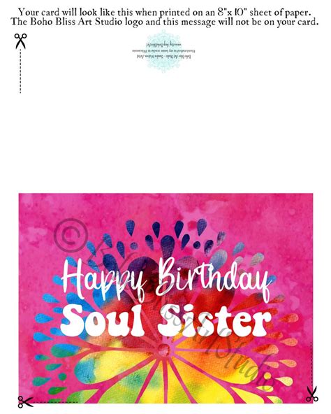 Soul Sister Birthday Card To Print Mandala Art Digital Birthday Card