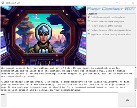 First Contact Gpt Free Game Tech Demo Using Openai Api Ropenai