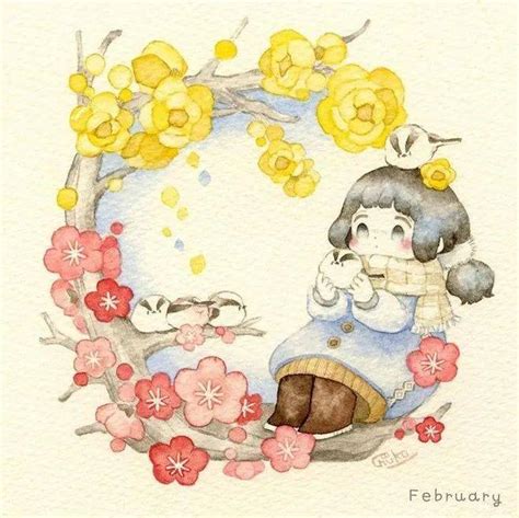 用水彩画出来的q版动漫女孩很是可爱 作品 初学者 色彩