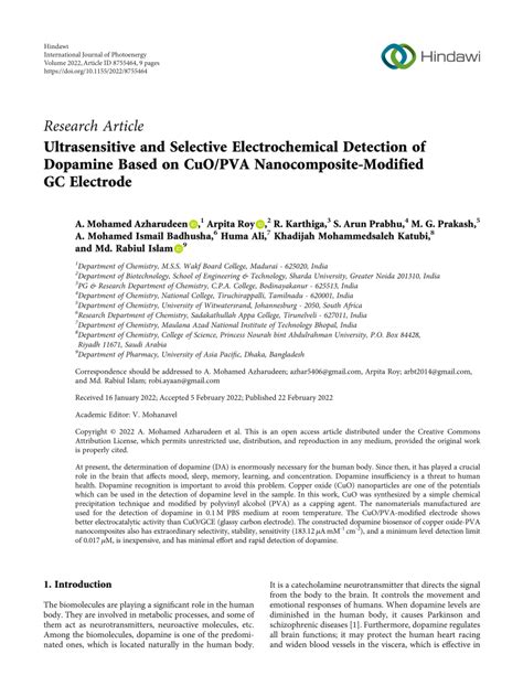 Pdf Ultrasensitive And Selective Electrochemical Detection Of Dopamine Based On Cuopva