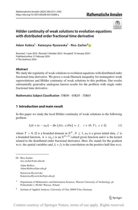 Pdf Hölder Continuity Of Weak Solutions To Evolution Equations With Distributed Order