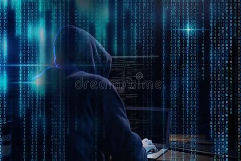 Cyber Criminal Hacking System Digital Binary Code On Foreground Stock Image Image Of