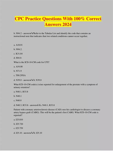 Cpc Practice Questions With 100 Correct Answers 2024 Cpc Stuvia Us Cpc Practice Questions With 100 Correct Answers 2024 Cpc Stuvia Us