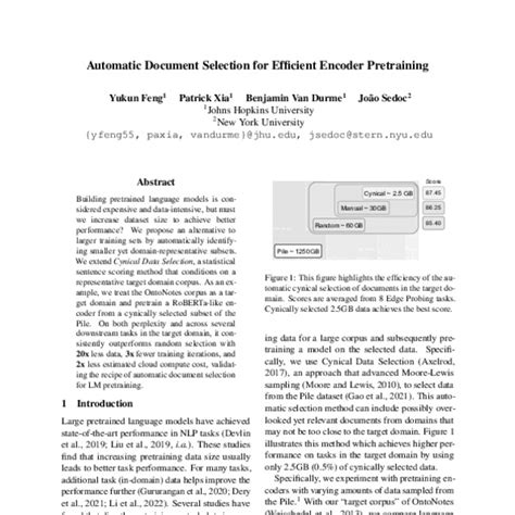 Automatic Document Selection For Efficient Encoder Pretraining Acl