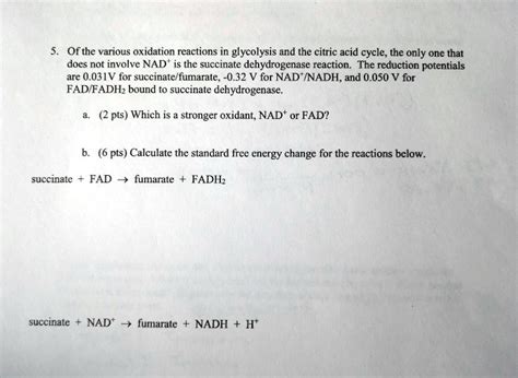 5 Of The Various Oxidation Reactions In Glycolysis And The Citric Acid Cycle The Only One That