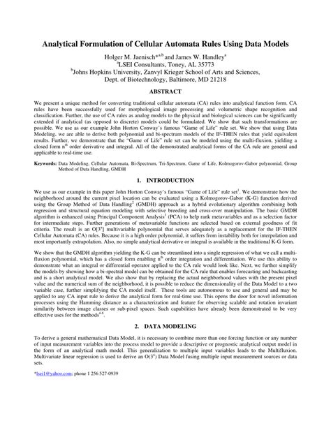 Pdf Analytical Formulation Of Cellular Automata Rules Using Data Models