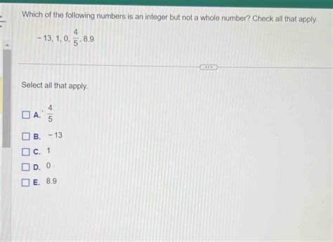Solved Which Of The Following Numbers Is An Integer But Not A Whole