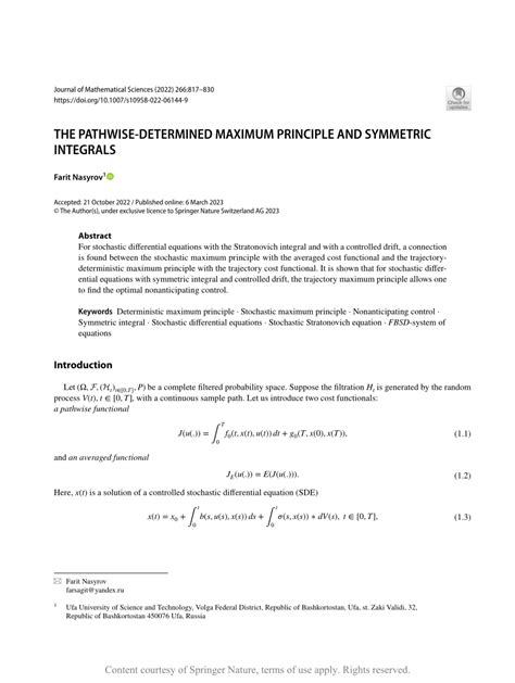 The Pathwise Determined Maximum Principle And Symmetric Integrals