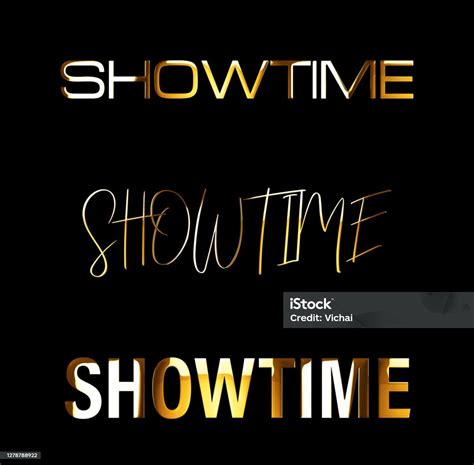 Set Three Of Showtime Golden Text Word With Light Reflection Effect