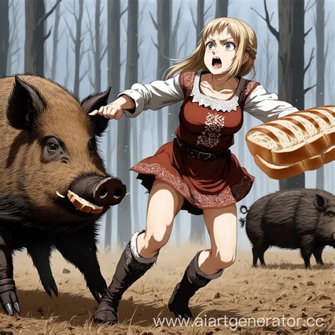Brave Slavic Anime Girl Battles Wild Boar For Bread Ai Art Generator