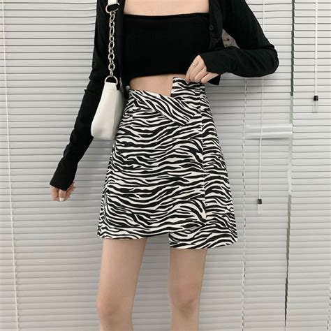 Zebra 프린트 한국 레오파드 프린트 쇼트 블랙 섹시 미니 스커트 Y k Femme 하라주쿠 카와이 a 라인 불규칙한 하이 웨이스트 스커트 스커트