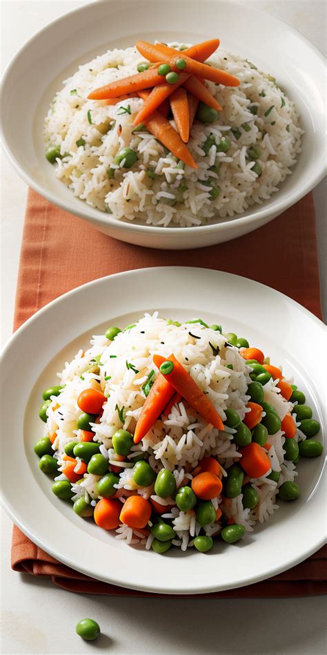 Colorful Plates Of Rice With Carrots And Peas Garnished Delightfully