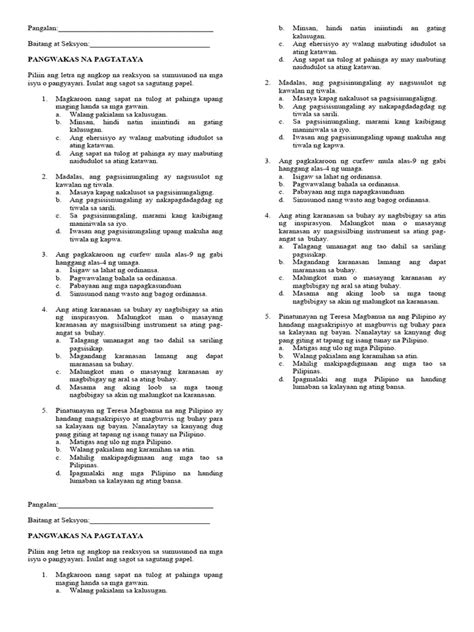 Pangwakas Na Pagtataya Pdf Pangwakas Na Pagtataya Pdf