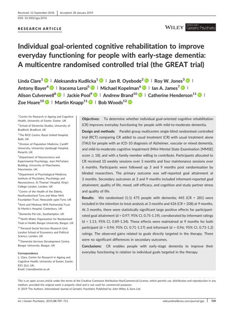 individual goal‐oriented cognitive rehabilitation to improve great