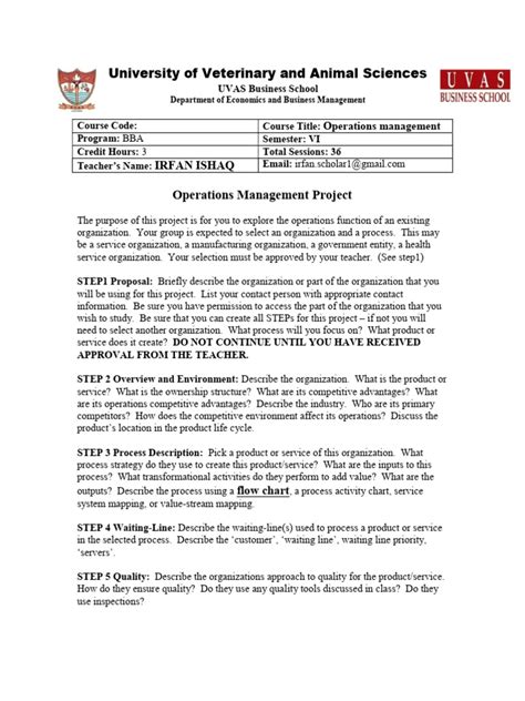 Operations Management Project Pdf Supply Chain Lean Manufacturing