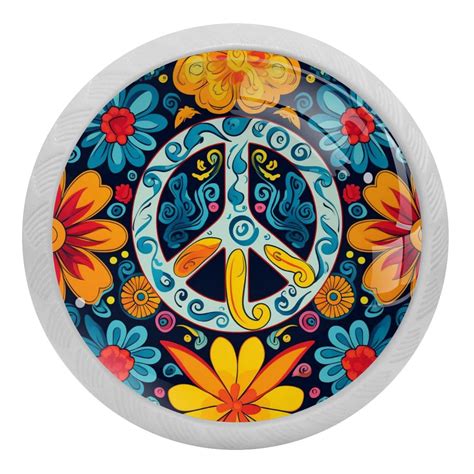 Peace Sign Pattern 4pcs Cabinet Knobs Pulls Fluorescent Drawer Handle