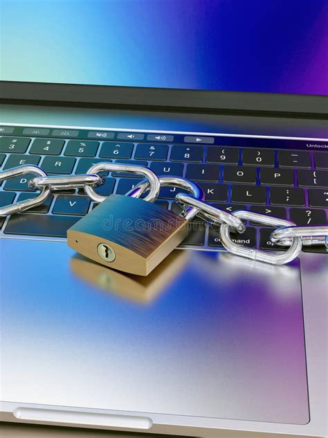 Computer Keyboard Locked With Padlock And Chain Security Stock Illustration Illustration Of