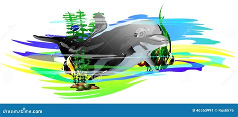 Tropical Fish And Dolphin Vector Stock Vector Illustration Of