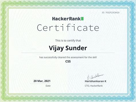 Vijay Sunder Suresh On Linkedin Hackerrank Certification Css Webdeveloper