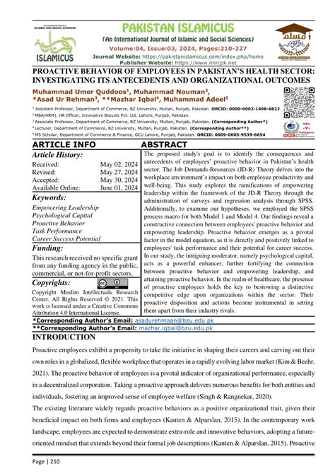 Pdf Proactive Behavior Of Employees In Pakistans Health Sector Investigating Its Antecedents