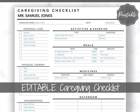 Caregiver Care Plan Template