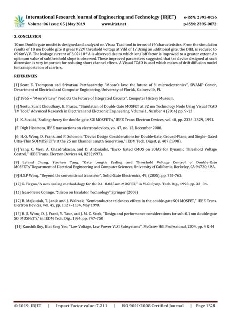 Irjet Simulation Of 10nm Double Gate Mosfet Using Visual Tcad Tool Pdf