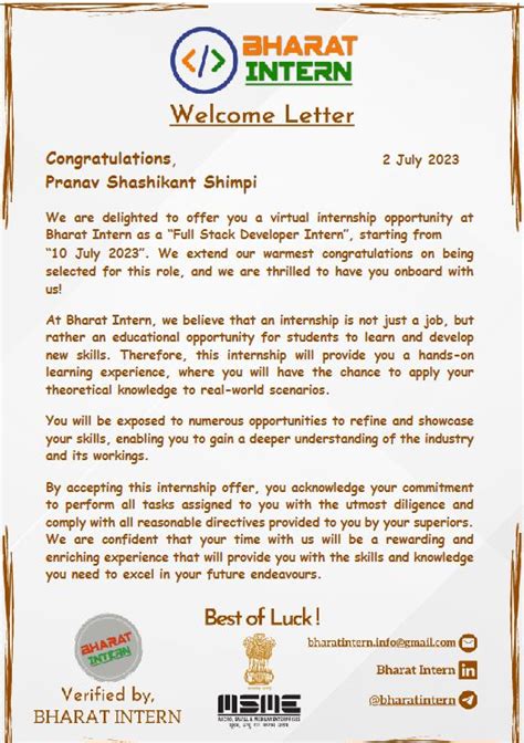 Pranav Shimpi On Linkedin Bharatintern Fullstackdeveloper