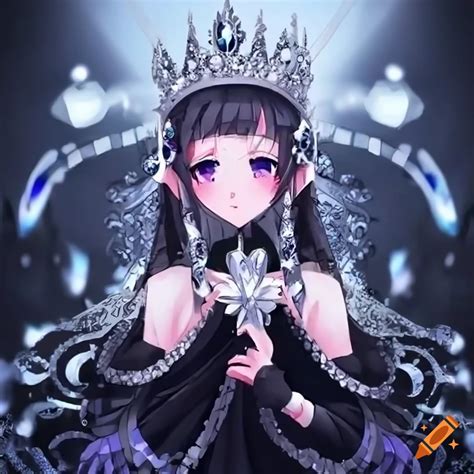 Anime Queen With Silver Crown And Black Dress On Craiyon
