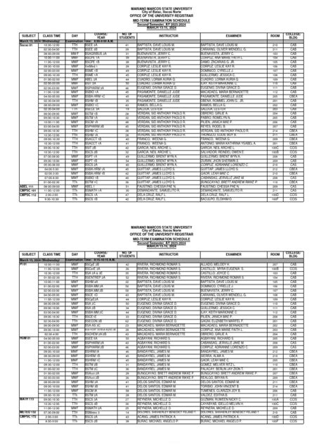 Examiner Room College Bldg Socsc 01 Subject Class Time Day Course