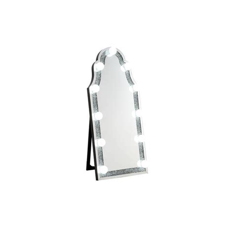 Noralie Accent Floor Mirror Mirrored And Faux Diamonds Wood By Acme