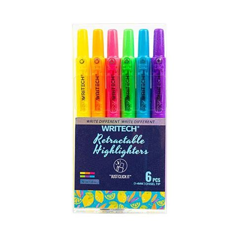 Retractable Refillable Highlighter Set Neon Assorted 6 Count County