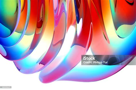 흰색 뒷면에 빨간색 보라색과 파란색 그라데이션 색상으로 그려진 액체 유리 소재로 곡선 물결 모양의 유기 생물학적 라인의 초현실적