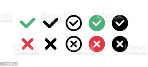 틱과 십자가 설정 아이콘 확인 표시 거부 거부 확인 확인 응답 옵션 수락 거부 테스트 동의 단추 개념입니다 흰색 배경에 벡터 선 아이콘 고름에 대한 스톡 벡터 아트 및 기타