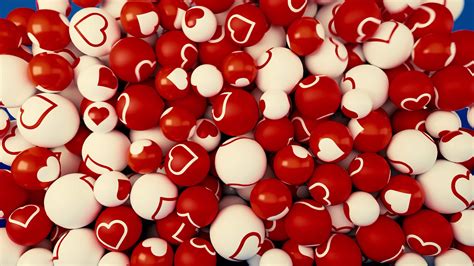 Abstract Contrasting White And Red Ping Pong Balls With Hearts Falling