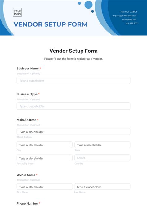 Free Vendor Setup Form Template To Edit Online