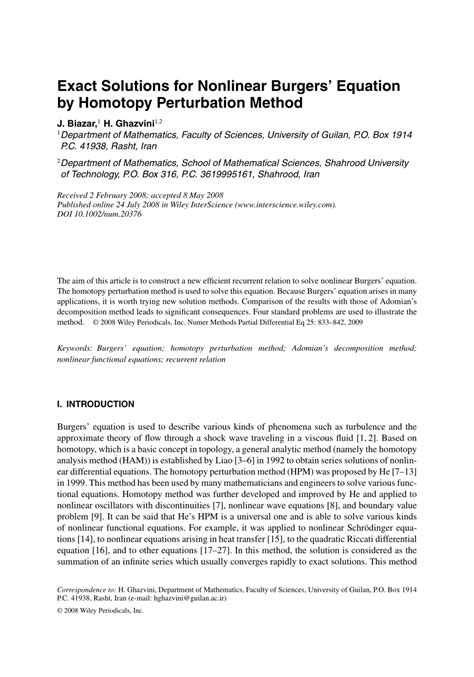 Pdf Exact Solutions For Nonlinear Burgers Equation By Homotopy