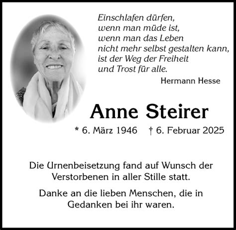 Traueranzeigen Von Anne Steirer Augsburger Allgemeine Zeitung