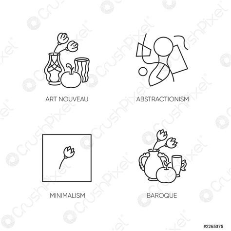 Art Movements Pixel Perfect Linear Icons Set Stock Vector