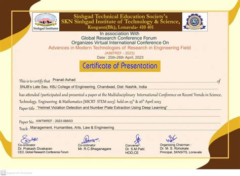 pranali avhad on linkedin certificate of paper presentation